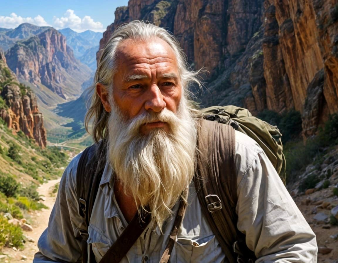 Grandfather, backpacker, hiker, worldly traveler, Brazilian sierra ...