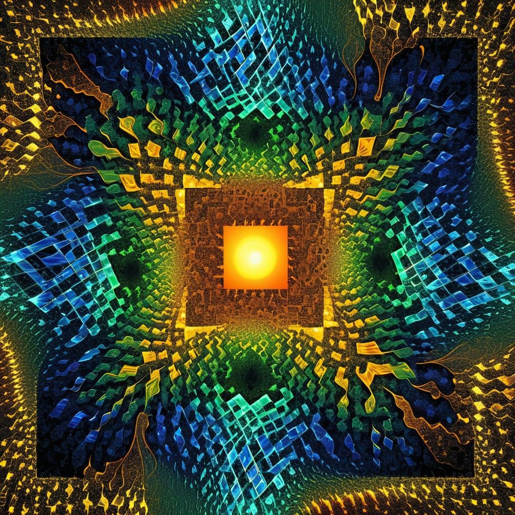 Infinitely Recursive Square Fractal Solar Rain