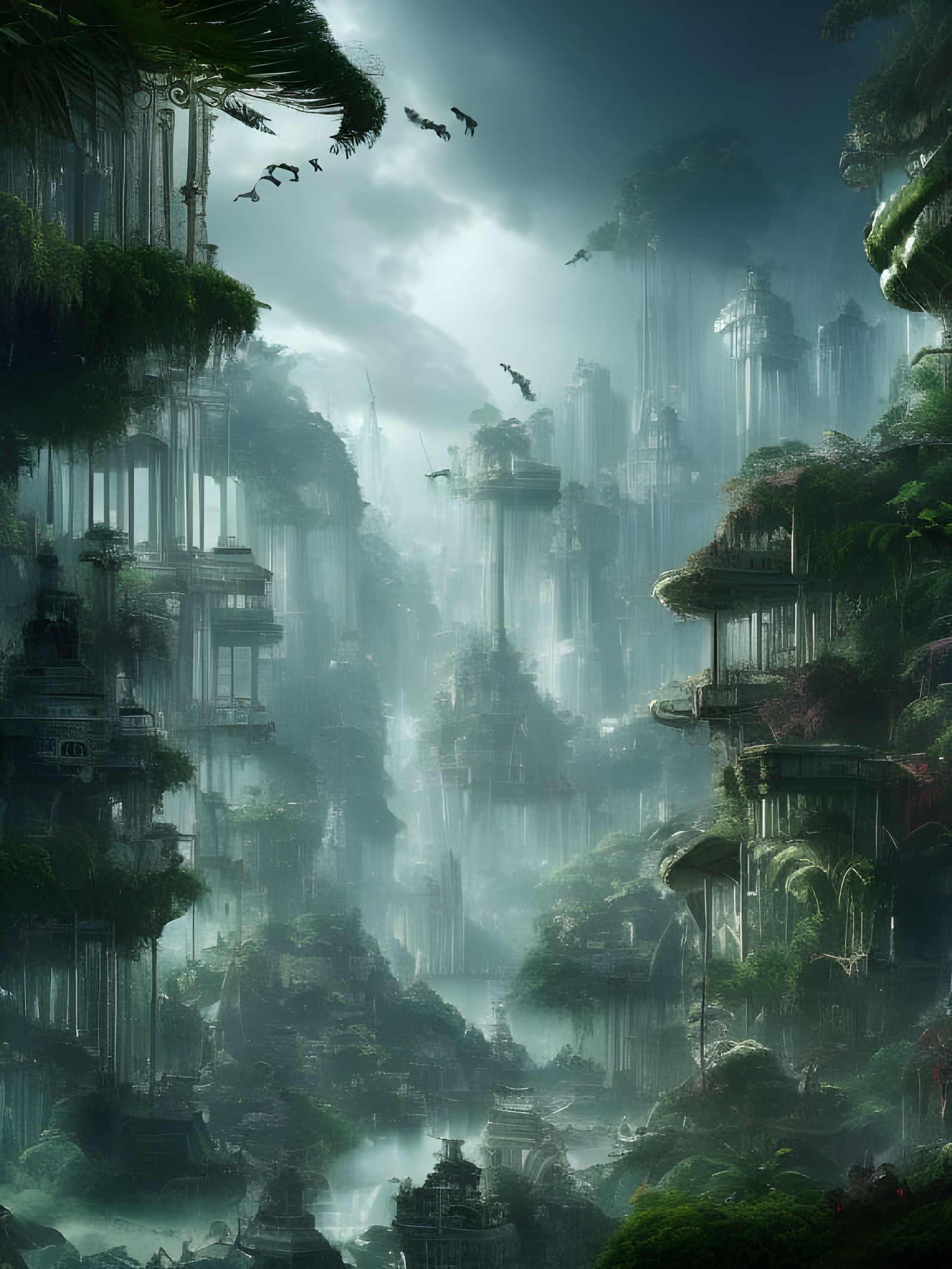 Ghost mega city in jungle Epic cinematic brilliant stunning intricate ...