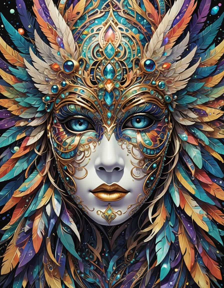 (Hyper detailed anime art of a angel inspired Venetian mask in ...