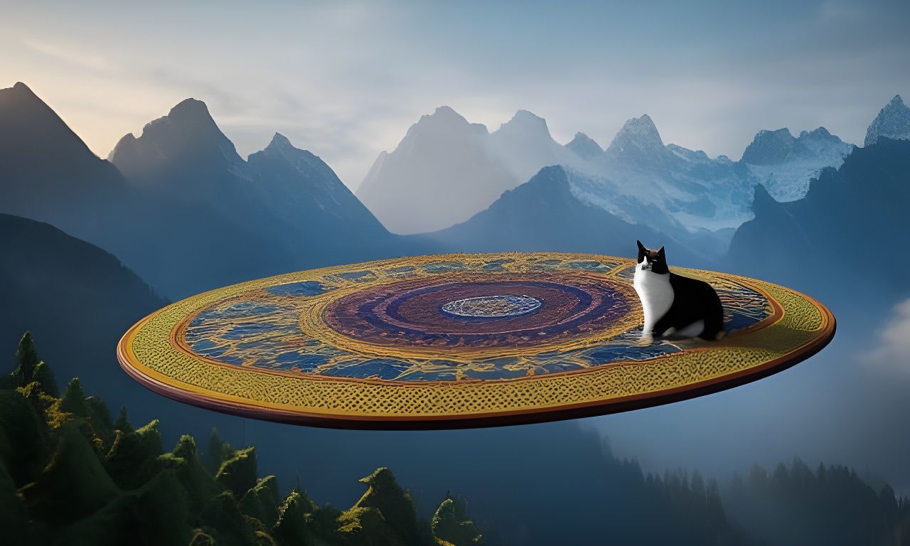 A flying carpet with a cat on it - AI Generated Artwork - NightCafe Creator