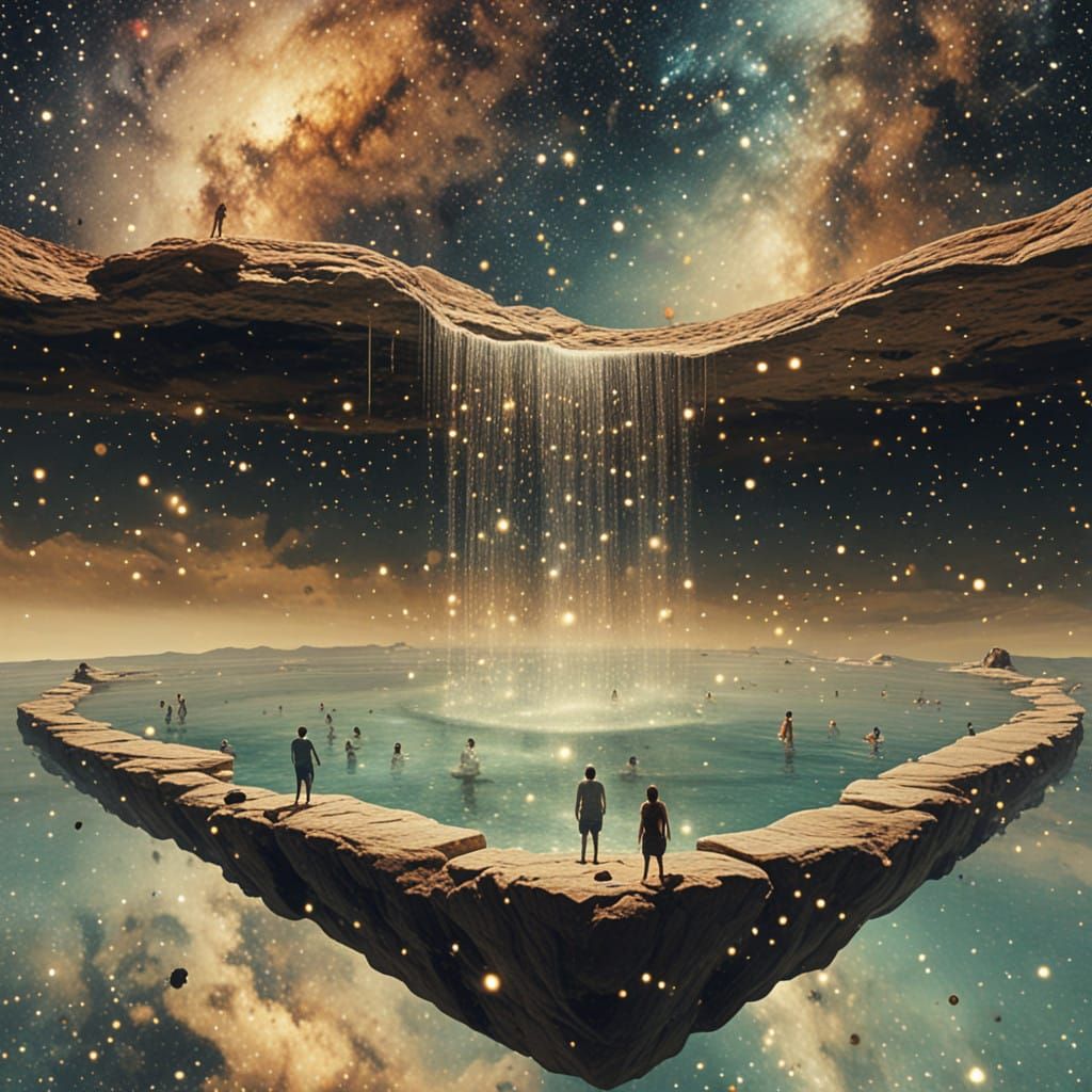 Cosmic - Spectacular Celestial Pool with People Floating Amo...