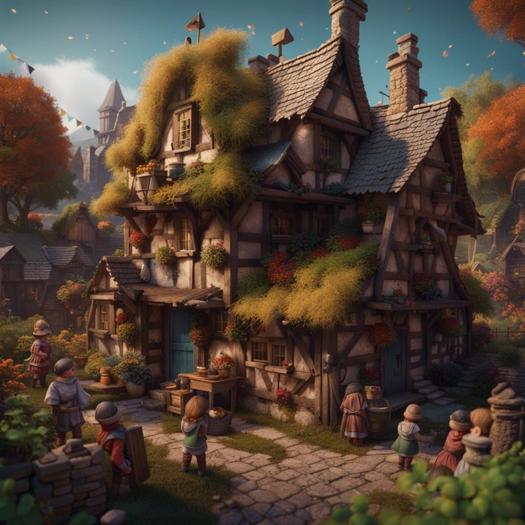 little people making a house . in a little village - AI Generated ...