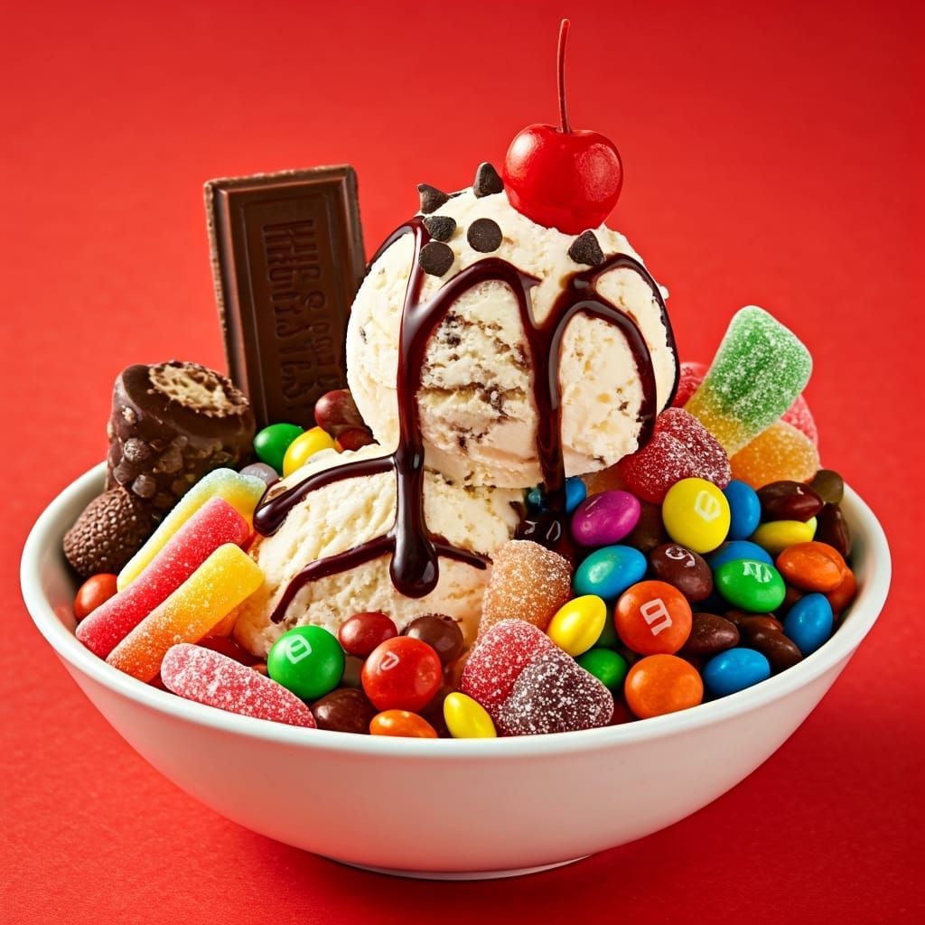 Overloaded Ice Cream Sundae with Candy Toppings - AI Art