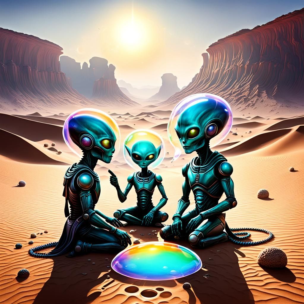 'chat bubbles 'between two aliens on earth desert - AI Generated ...
