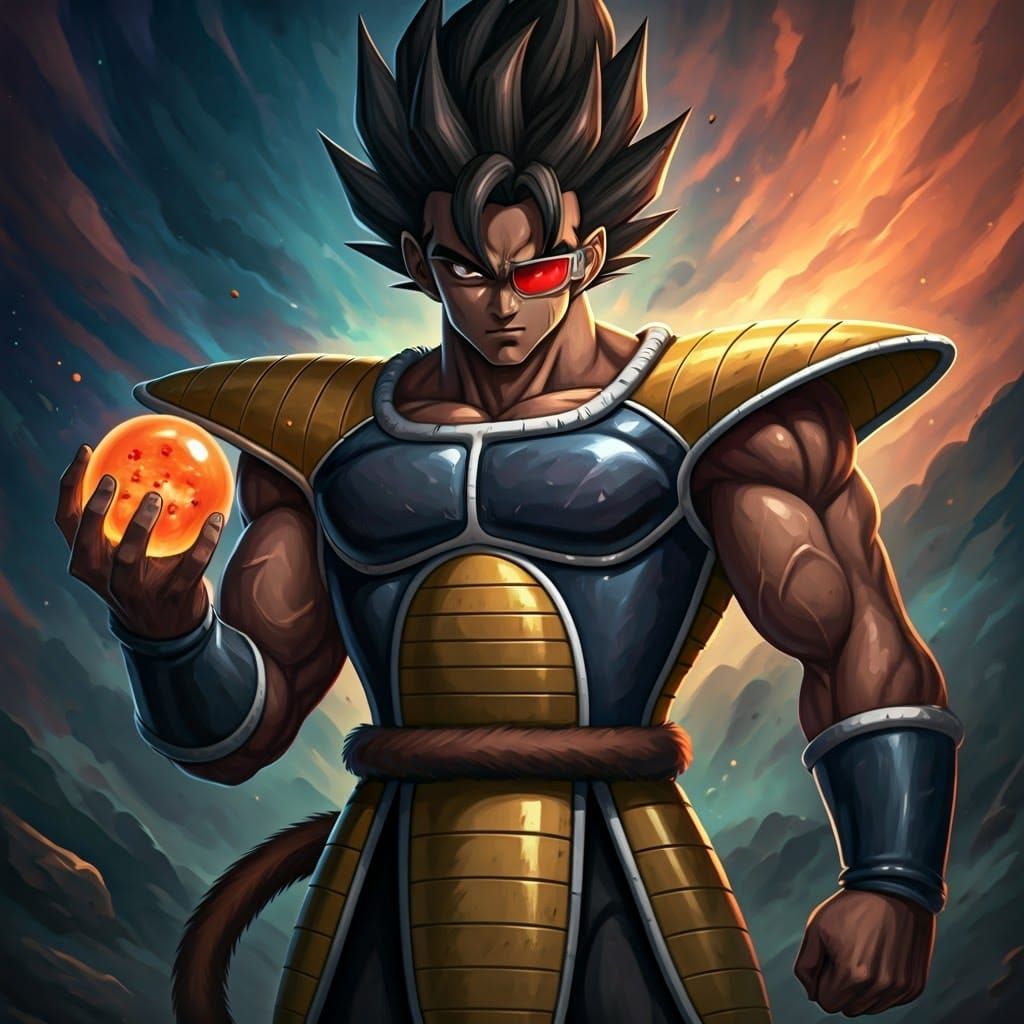 Dark Saiyan Warrior Goku Doppelganger Holds Radian... - AI Art