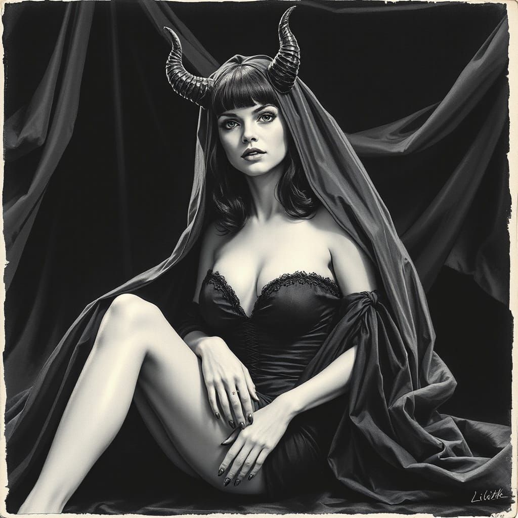 Lilith - Mysterious Pin-Up Goddess in Dark, Vintage-Inspir...