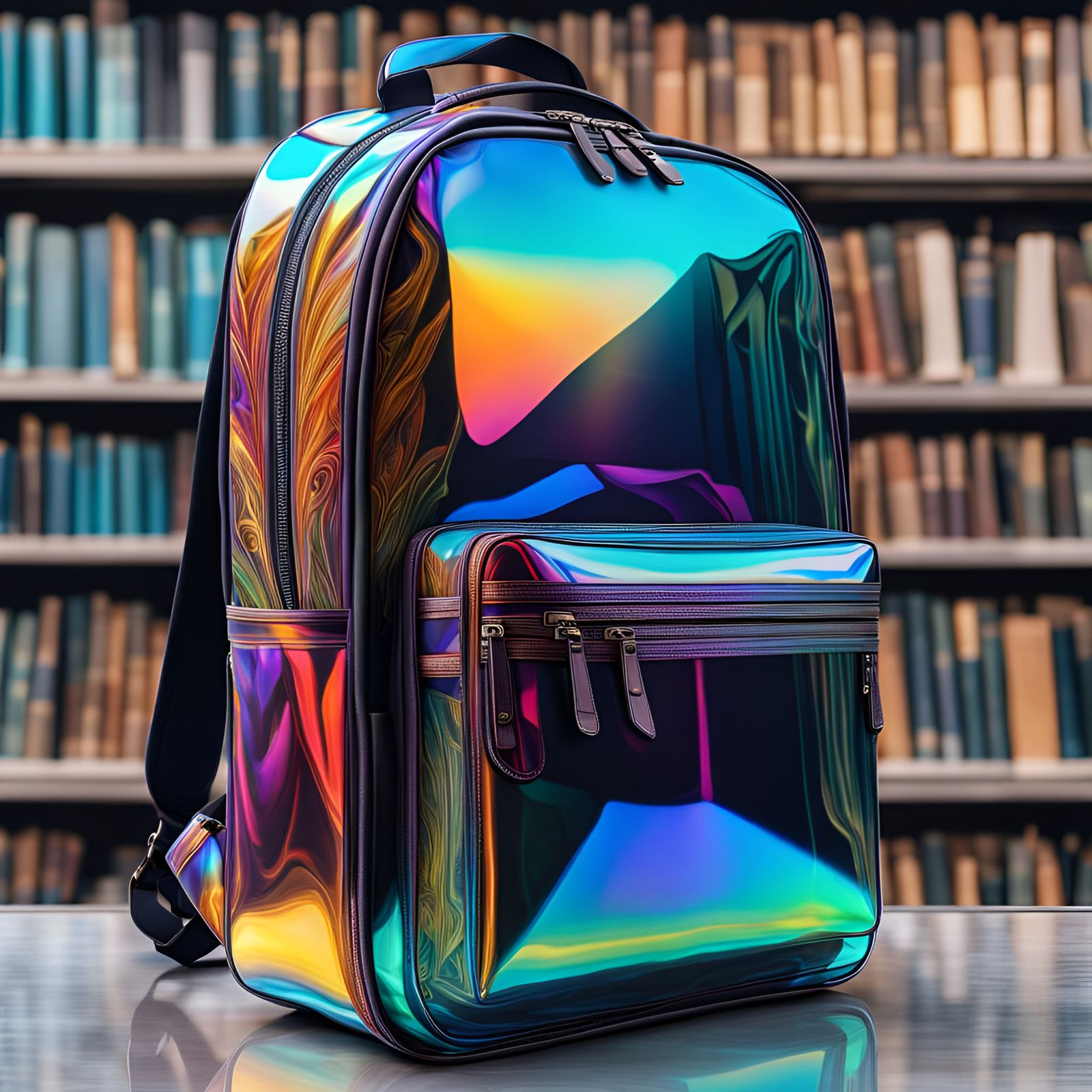 A resplendent, transparent glass backpack revealing pack of books ...