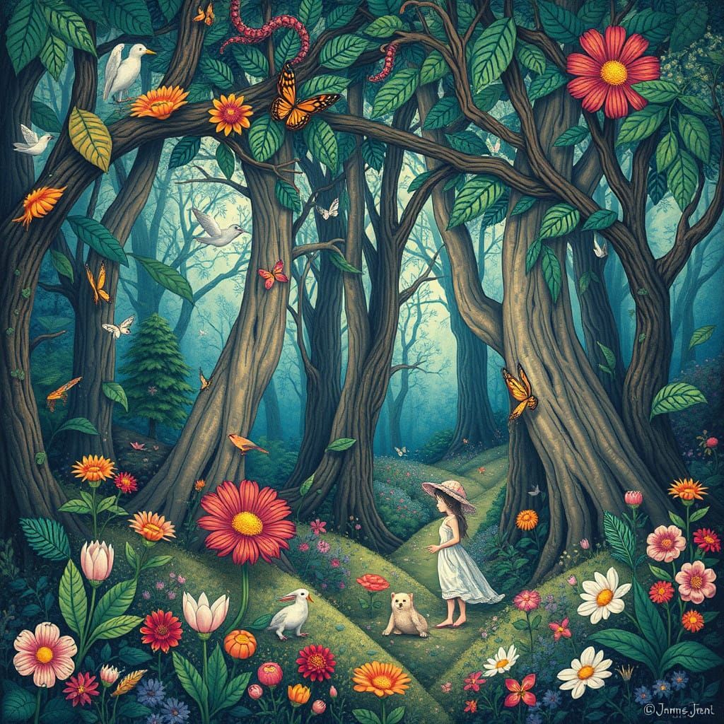 Dreamlike Forest Scene in Folk-Art Pop-Surrealist ... - AI Art