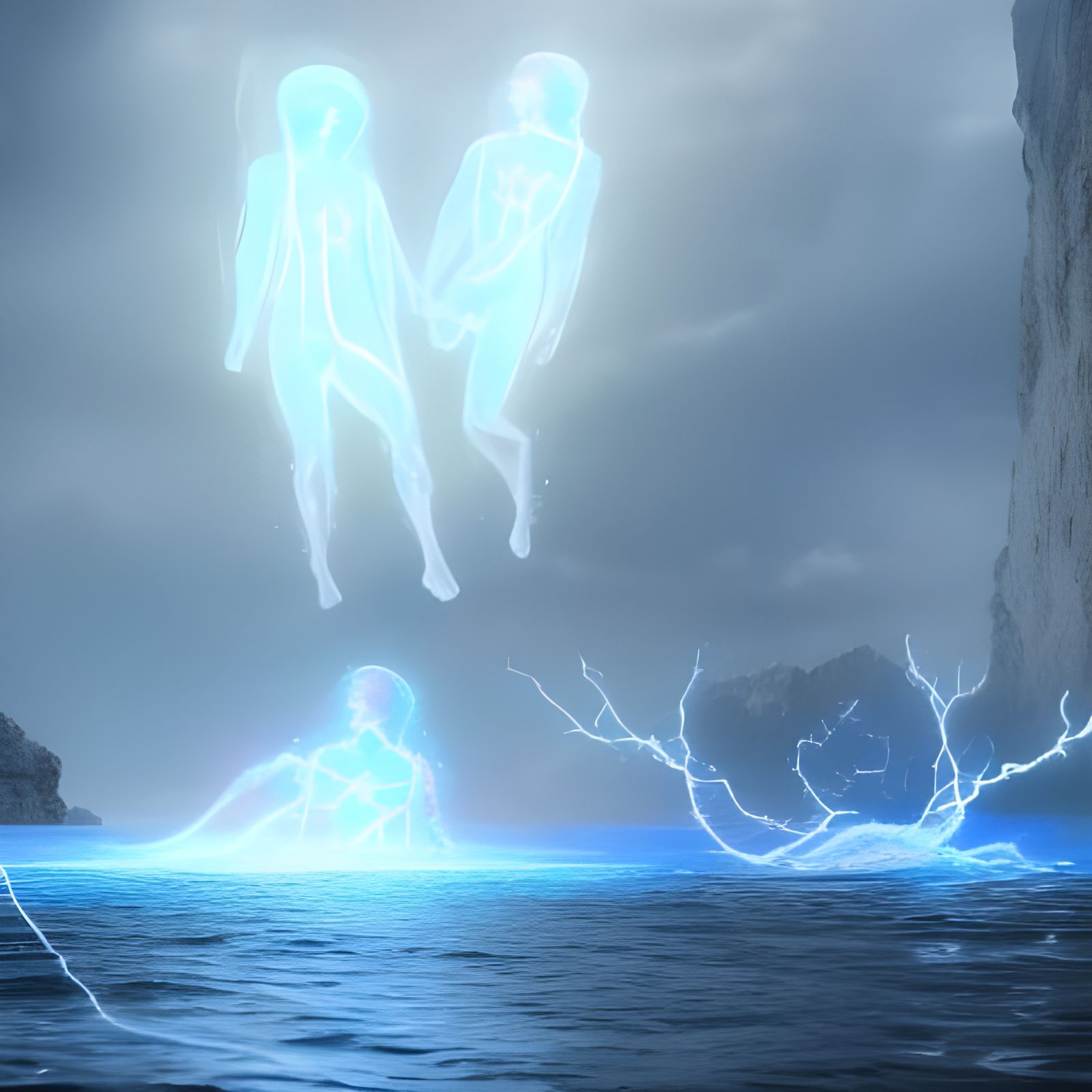 Electrified water beings - AI Generated Artwork - NightCafe Creator