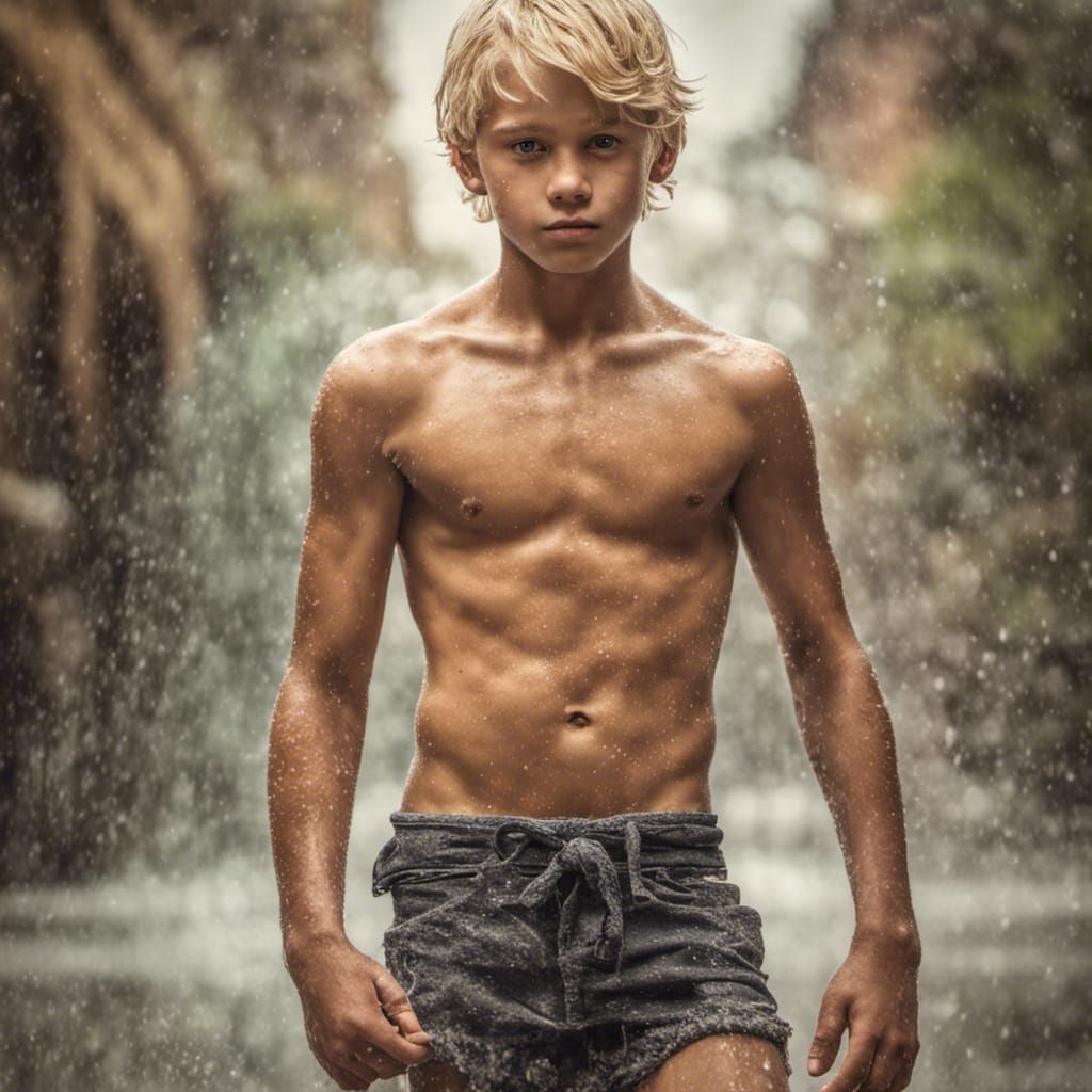 shirtless muscular blond boy 12yo full body abs beautiful face, after ...
