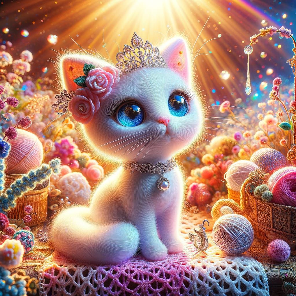 ᴛɪɴʏ ʏᴀʀɴ MARⵊE ᴋɪᴛᴛʏ ᴄᴀᴛ 🎀 - Whimsical Cat Scene in Vibran...