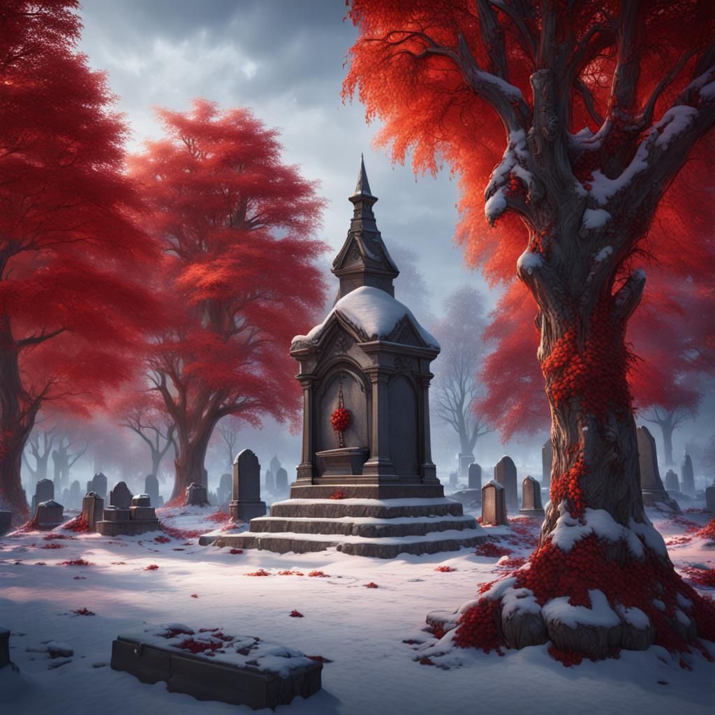 Gravesite Of Crimson Trees - AI Generated Artwork - NightCafe Creator