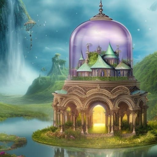 A Very Beautiful Detailed glass dome with a magical fairy home in a ...