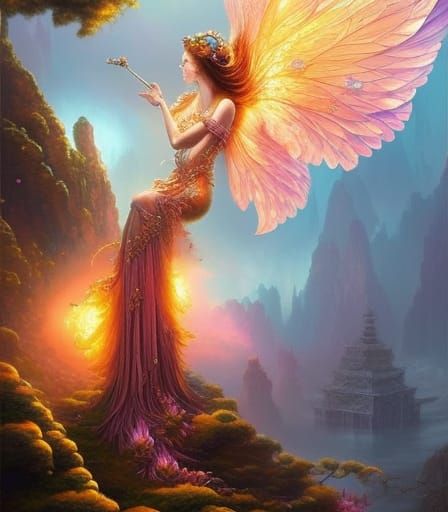 peach fairy, translucent wings with peach accents, ethereal fantasy ...