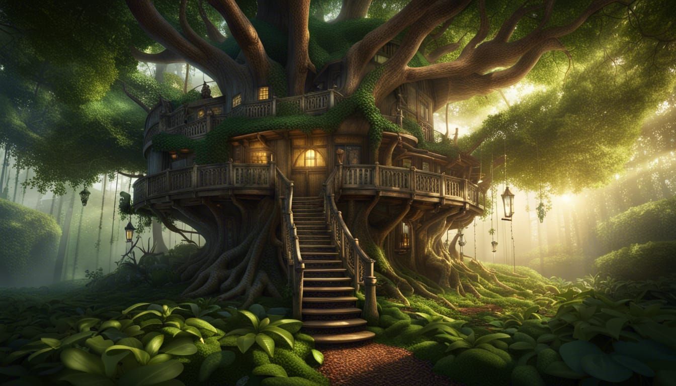 Enchanted Treehouse - AI Generated Artwork - NightCafe Creator