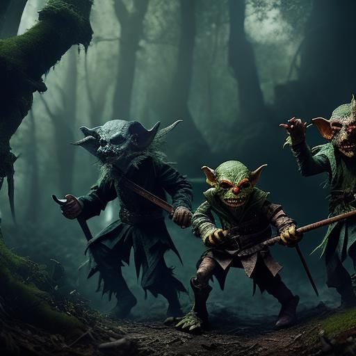A band of evil goblins hide in the woods ready to attack anyone who ...