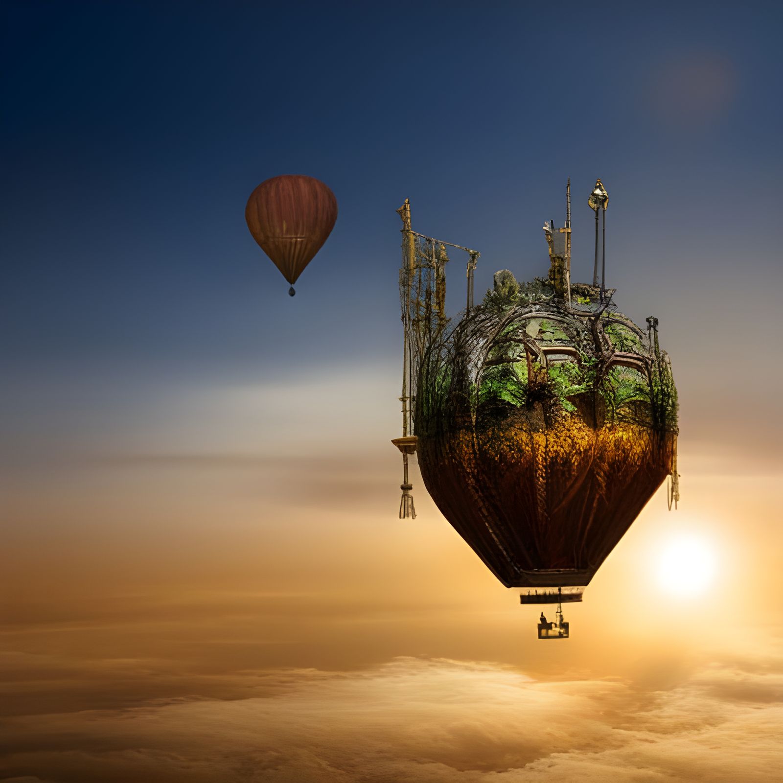 hot air balloon and basket on the edge of space. Epic in scale and ...
