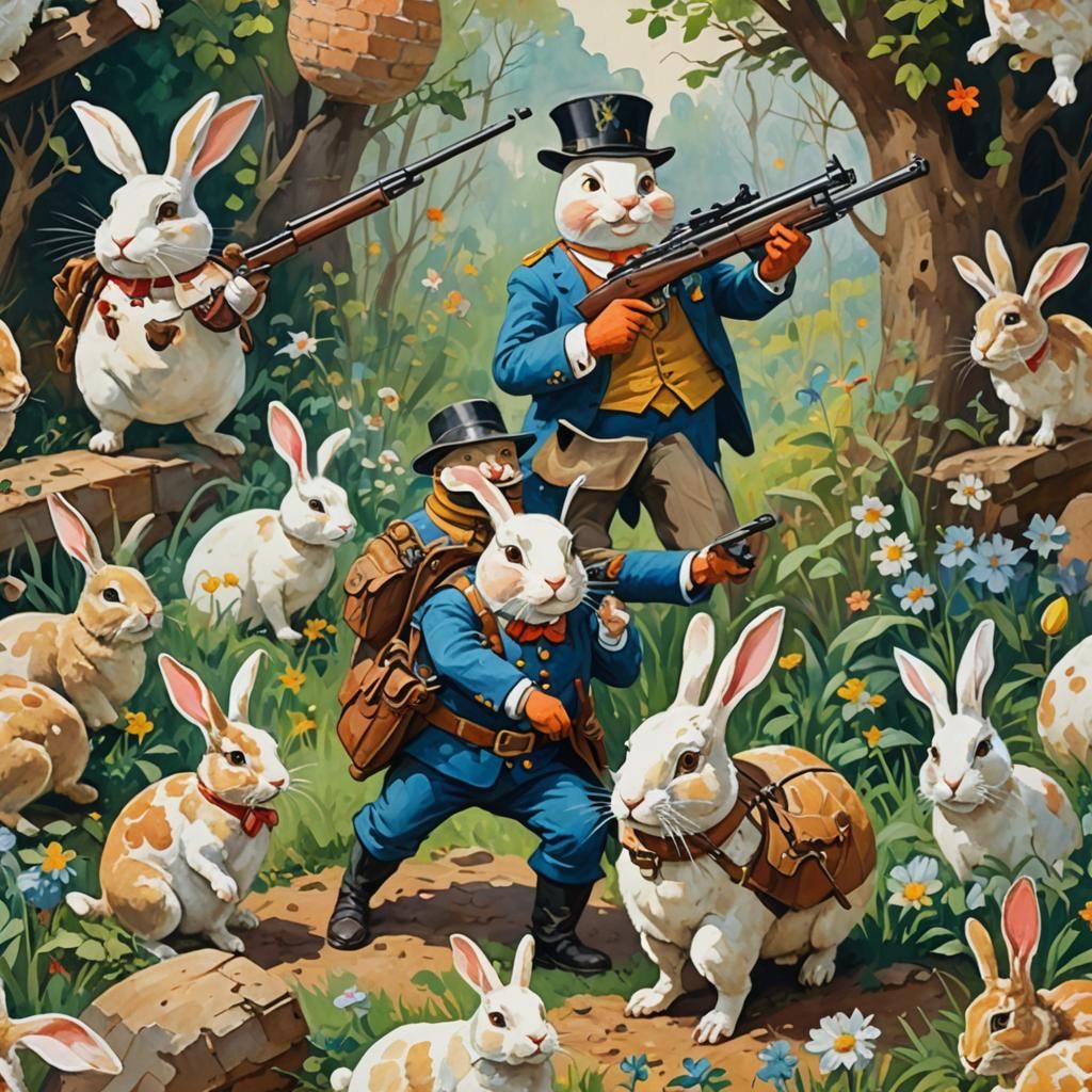 Humpty Dumpty Hunting rabbits with a gun - AI Generated Artwork ...