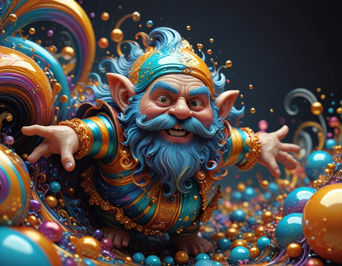 Vibrant Cartoon Dwarf in Mid-Jump - AI Art