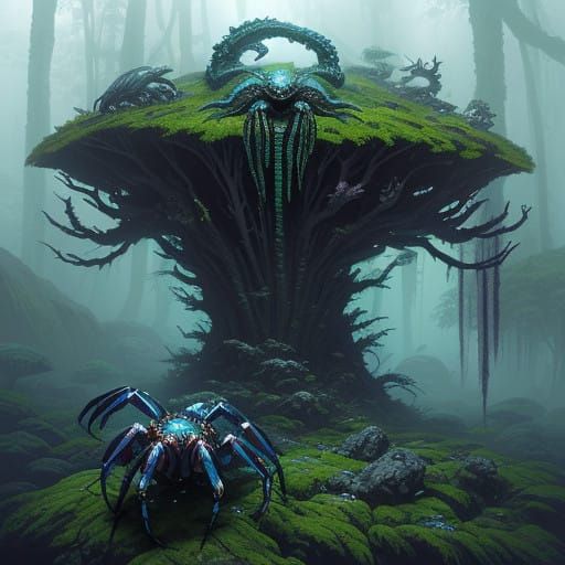 Biomechanical Crab Hybrid in Iridescent Armor - AI Art