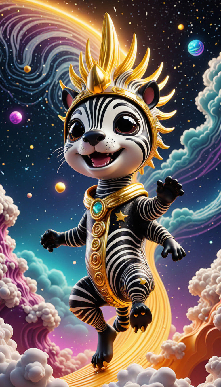 Psychedelic Alien Zebra Surfer in Cosmic Stardust - AI Art