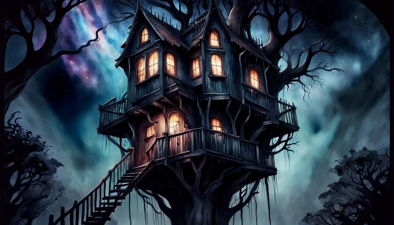 Haunted Treehouse - AI Generated Artwork - NightCafe Creator