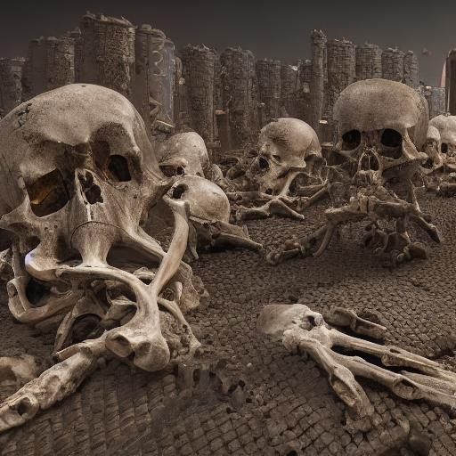 piles of human bones and skulls - AI Generated Artwork - NightCafe Creator