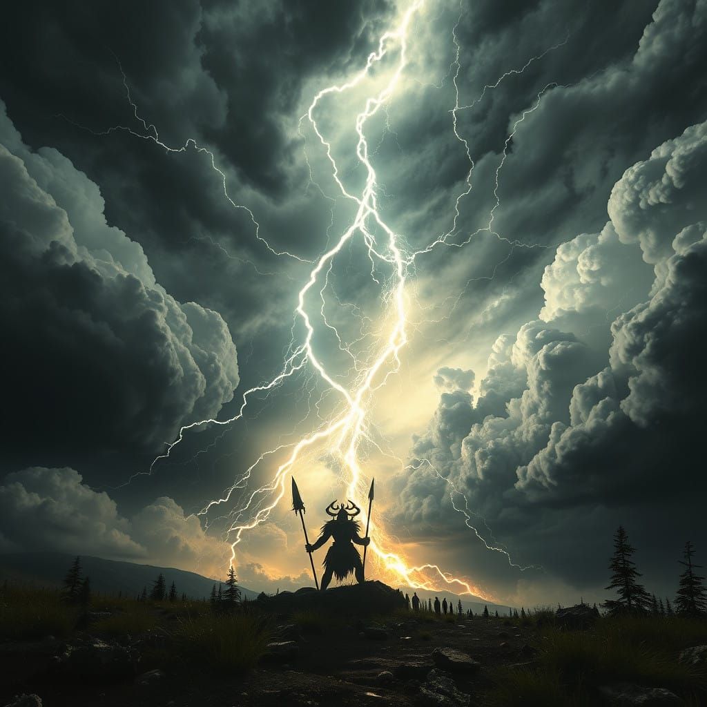 Baltic Thunder God Perkunas Unleashes Fury from th... - AI Art