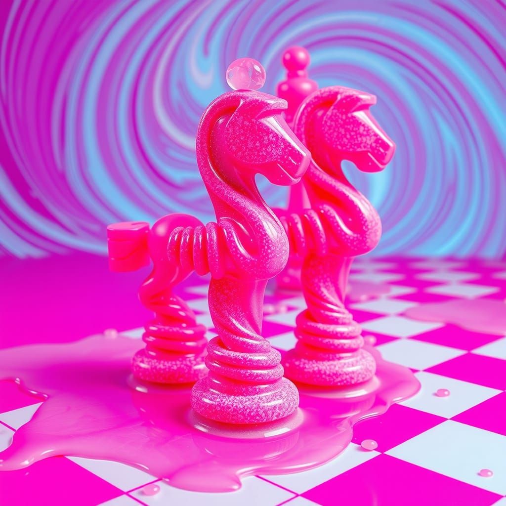 Surreal Candy Chessboard with Bubblegum Knights - AI Art