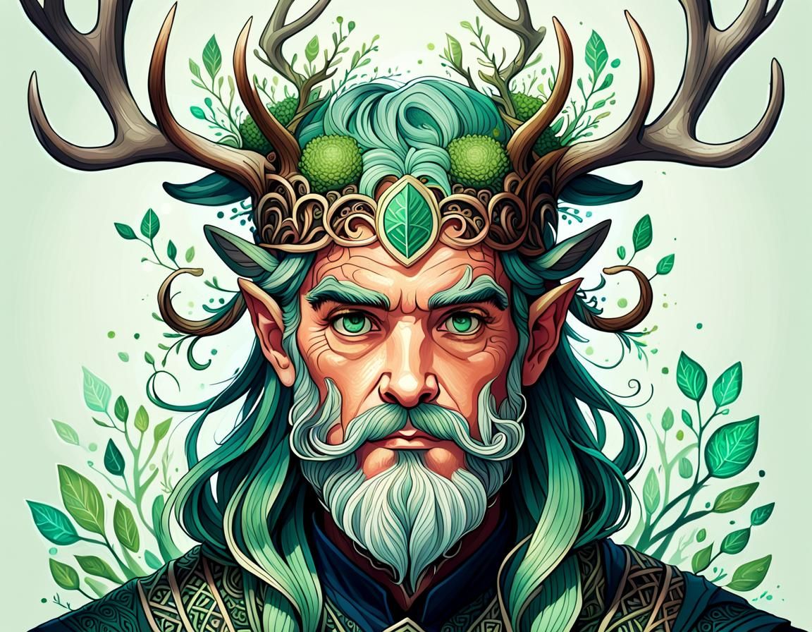 Ethereal Wizard with Zentangle Antlers - AI Art