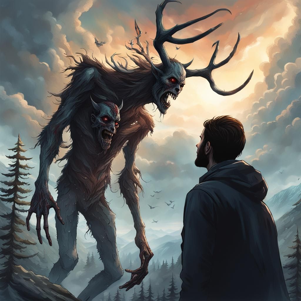 Man and Wendigo - AI Generated Artwork - NightCafe Creator