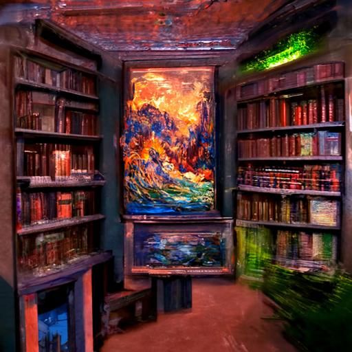 Forbidden library by Claude Monet and Van Gogh oil on canvas detailed ...