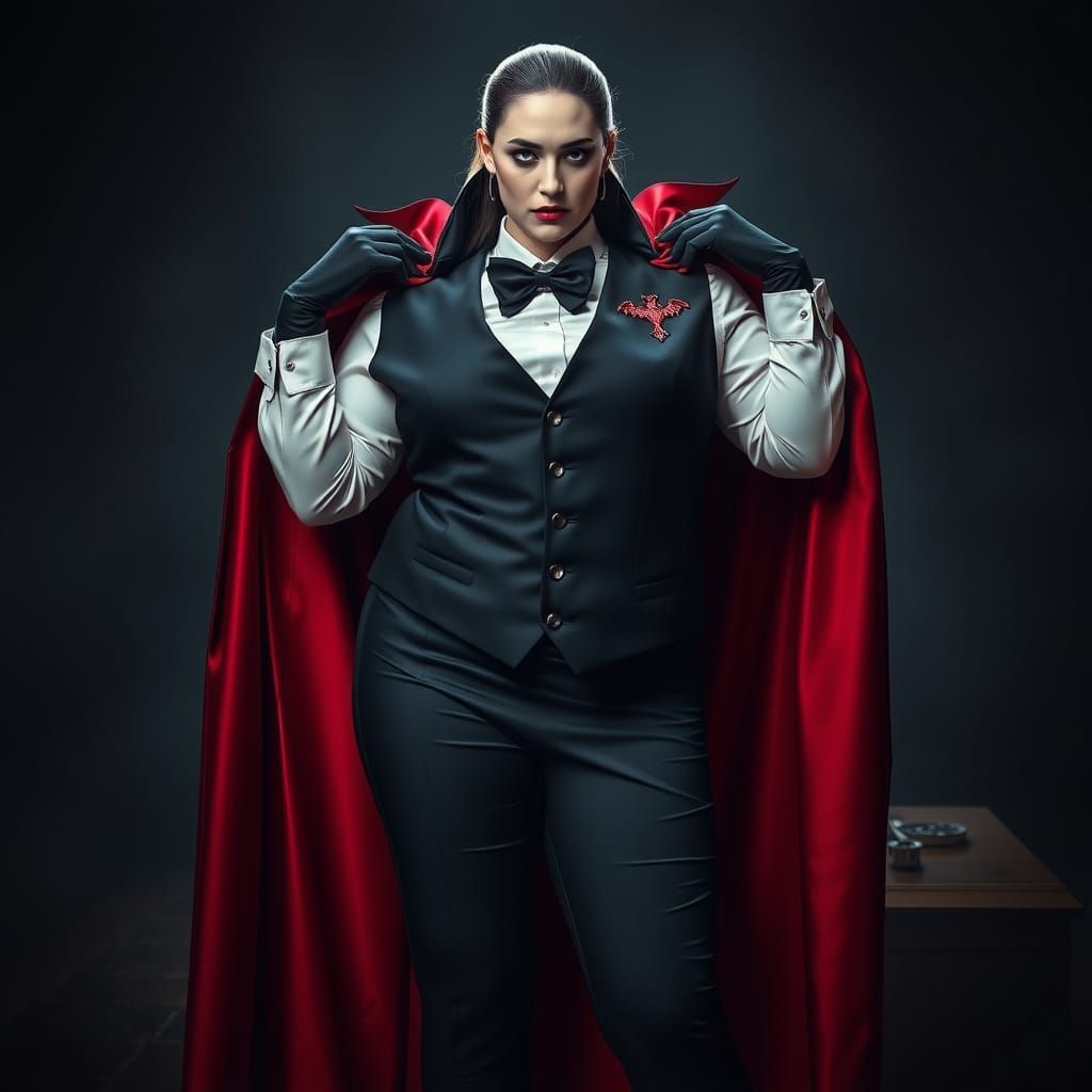 Italian woman vampire countess, Dracula cape black and red with vampire ...