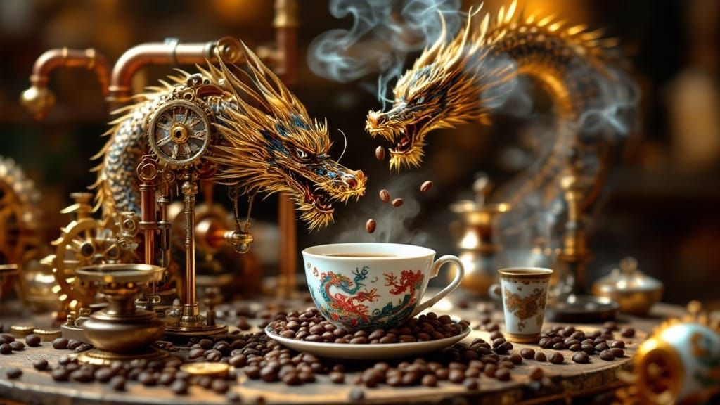 A rube Goldberg Machine where coffee beans go in o... - AI Art