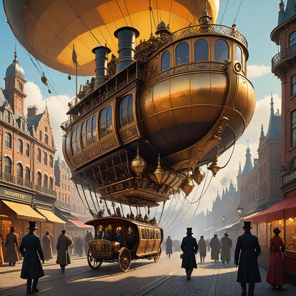 Steampunk Fantasy Market Square with Elegant Top H... - AI Art