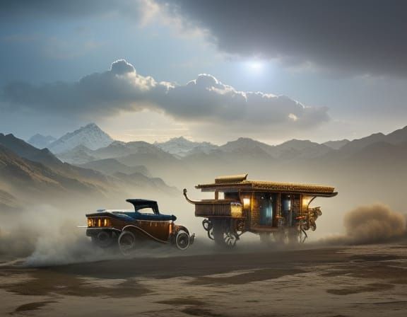 stagecoach racing with vintage car in Arizona and Yosemite like ...