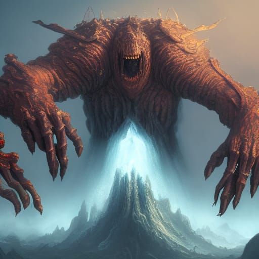 A monster with three heads, 2 meters long, has three arms, and carries ...