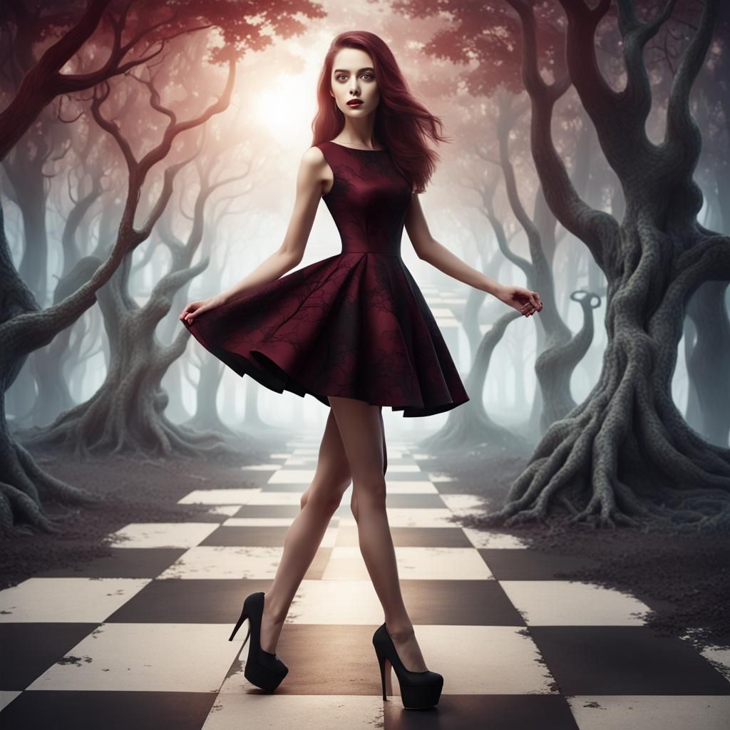 Deep Red Mini Evening Dress Realistic & Creative. Redone. - AI Generated Artwork - NightCafe Creator