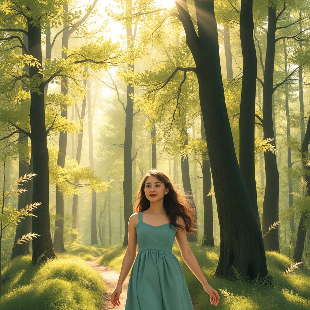walking through the forest - A Serene Woman Walks Through a ...