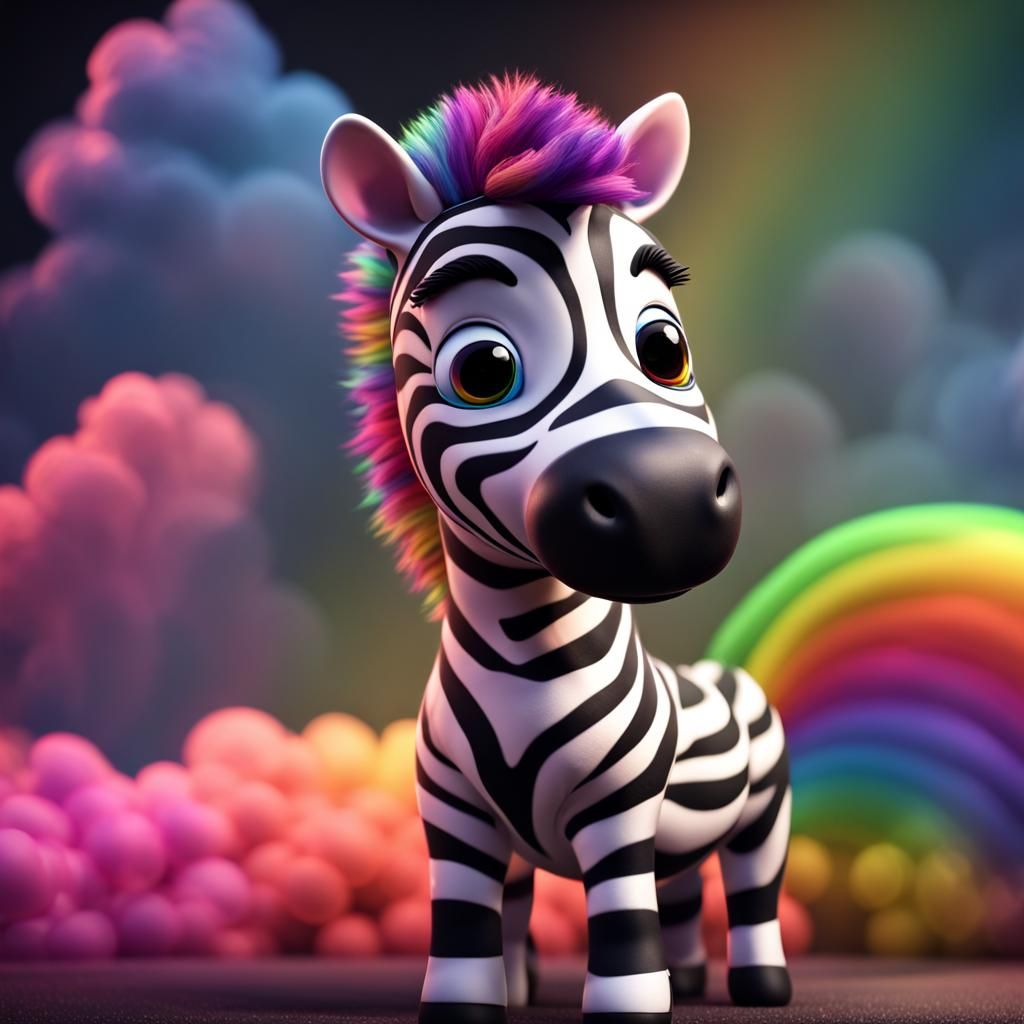 cute adorable pixar rainbow zebra with rainbow gas cloud behind it ...