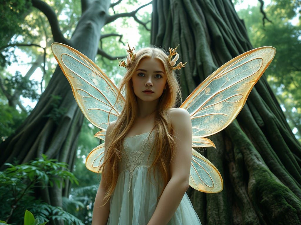 An Exquisite Fairy in a Verdant Woodland Sanctuary - AI Art