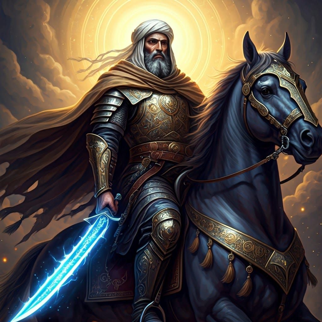 Regal Jewish Warrior in Ancient Armor Rides throug... - AI Art