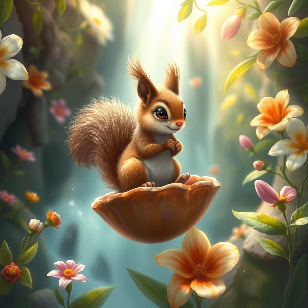 Adorable Squirrel Floating Down A Breathtakingly Beautiful Waterfall ...