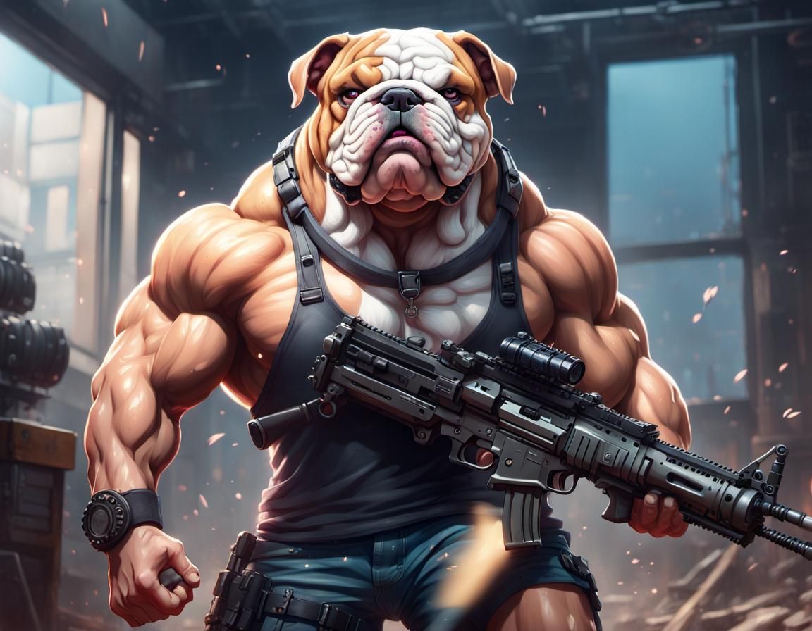 Hyperrealistic Bulldog Unleashing Fury in a Bright... - AI Art