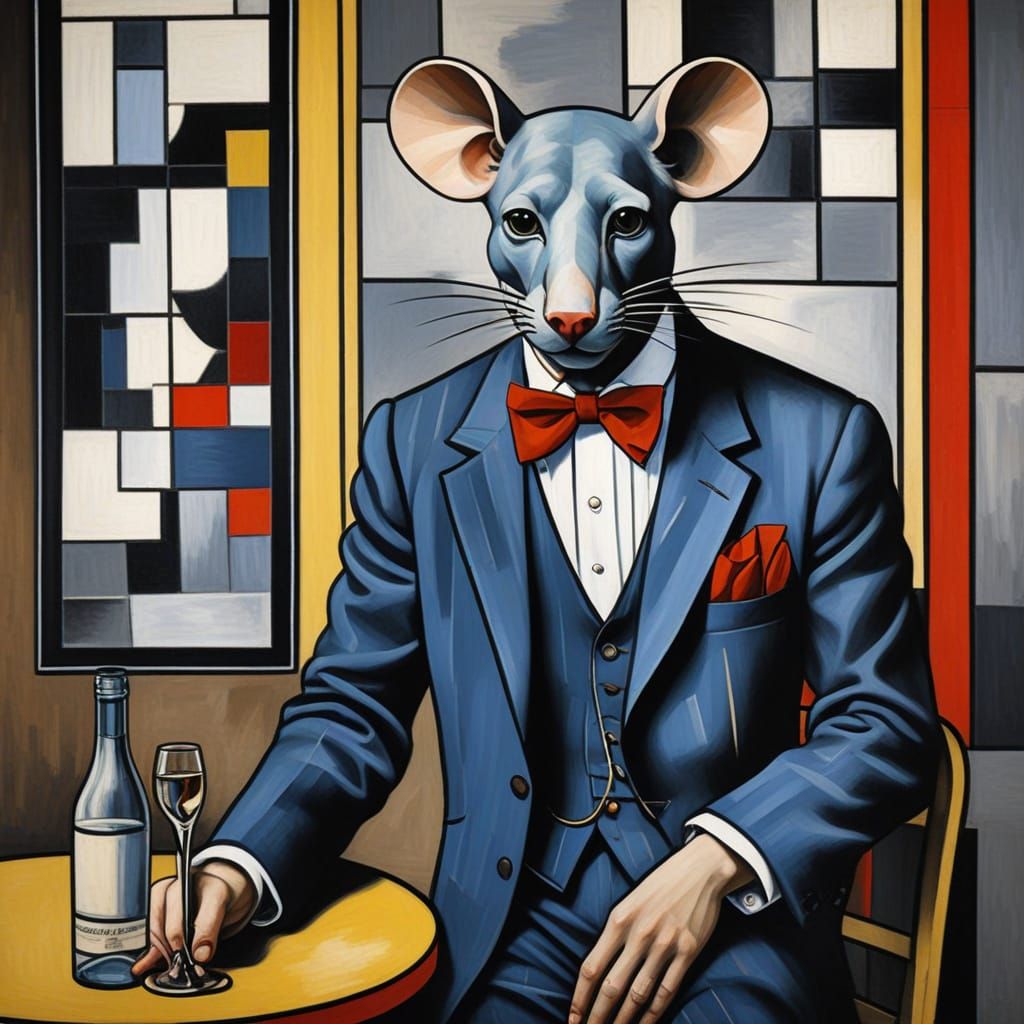 Mouse Gigolo in Speakeasy, Cubist Neoplastic Style - AI Art