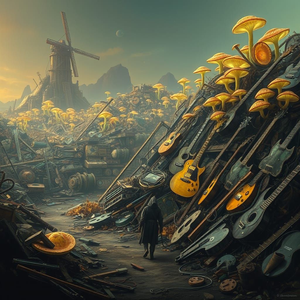 A colossal, otherworldly junkyard on an alien planet, where discarded ...