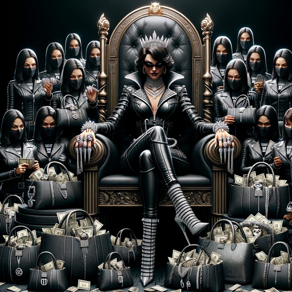 The Leather-Clad Robber Queen on Her Throne - AI Art