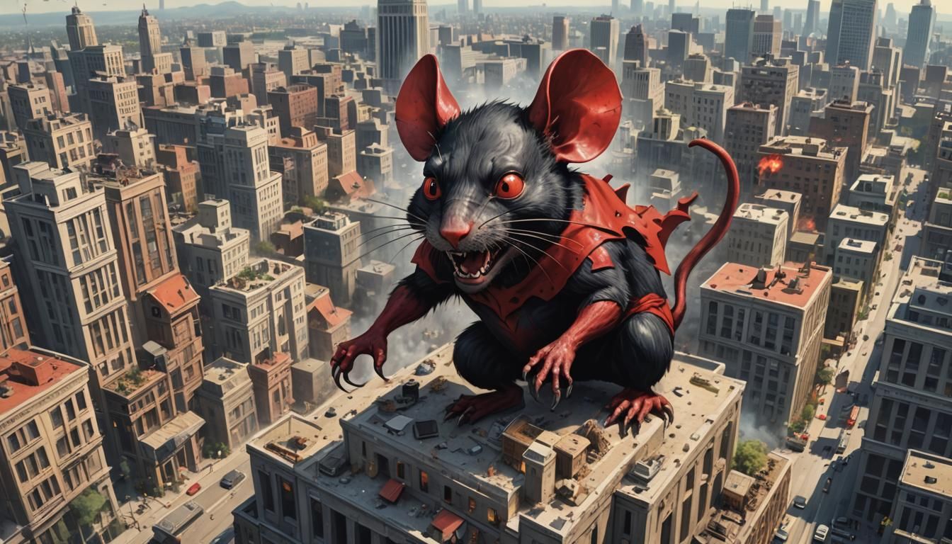 a giant devil mouse crushing a city - AI Generated Artwork - NightCafe Creator