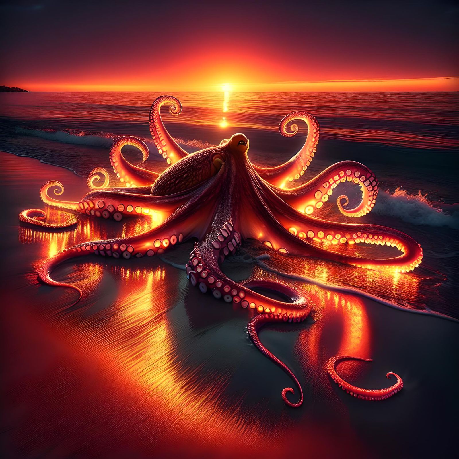 Glowing Fire Octopus - AI Generated Artwork - NightCafe Creator